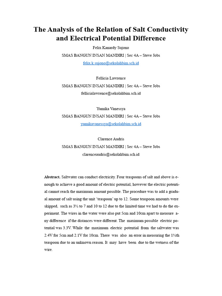 The Analysis of The Relation of Salt Conductivity and Electrical ...