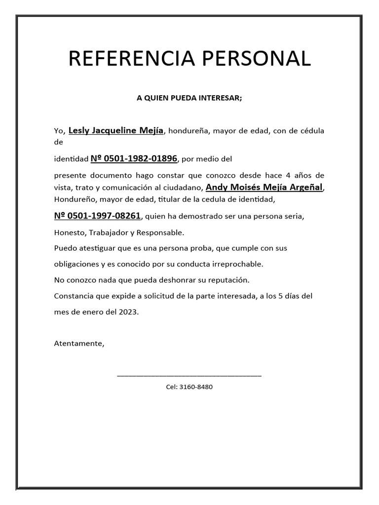 Referencia Personal de Andy Mejía | PDF | Derecho