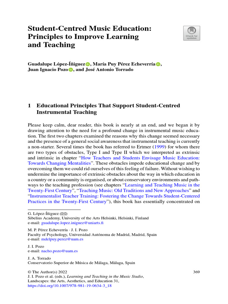 Student-Centred Music Education: Principles To Improve Learning and Teaching | PDF | Learning ...