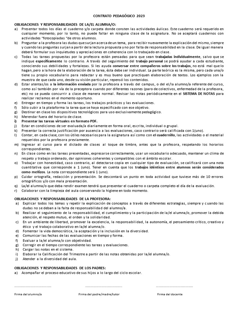 Contrato Pedagogico 2023 | PDF | Evaluación
