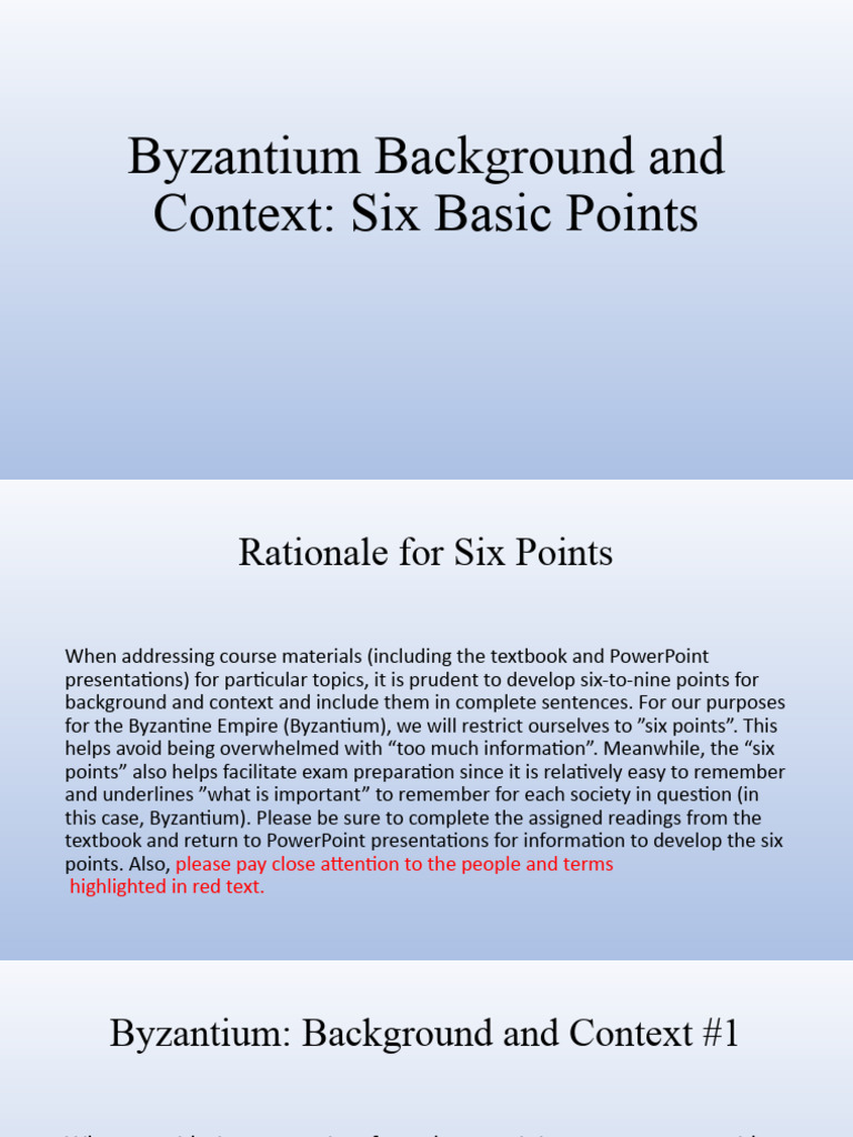 Hist 101 Fa 22 Byzantium Six Points | PDF | Byzantine Empire | Roman Empire