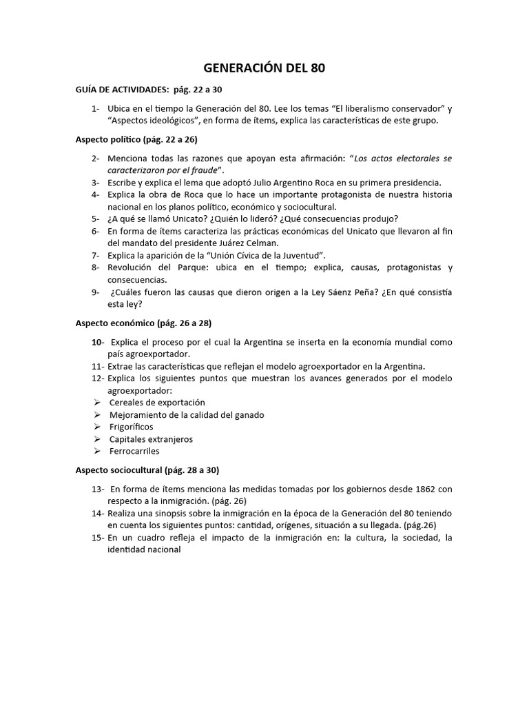 La Generación del 80 en Argentina | PDF