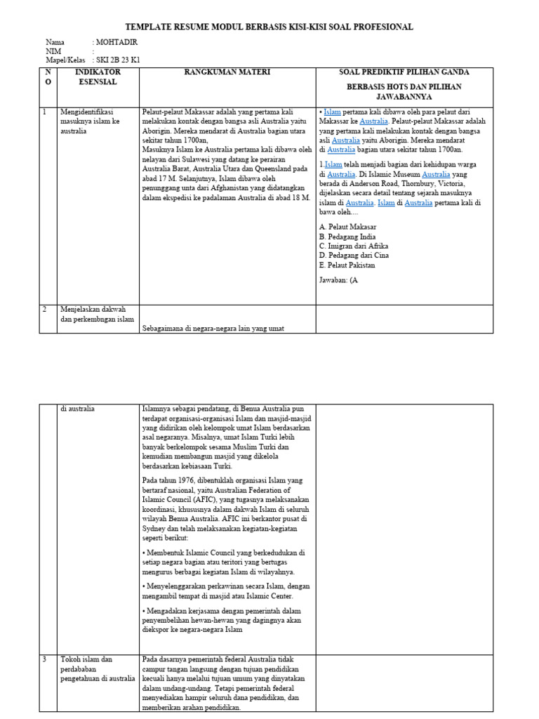 Template Resume Modul Pendalaman Materi Berbasis Kisi-Kisi | PDF