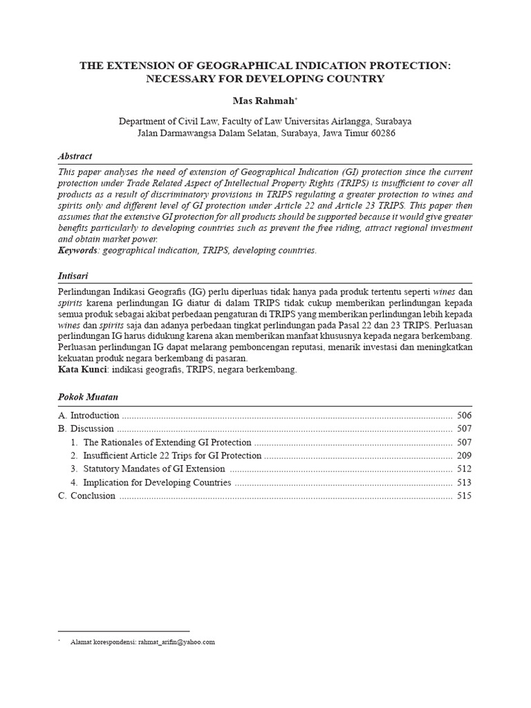 The Extension of Geographical Indication | PDF | Trips Agreement | Economies