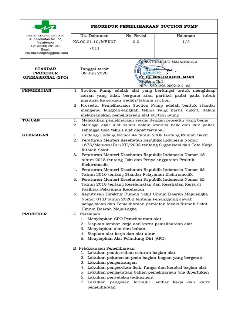 SPO Pemeliharaan Suction Pump | PDF