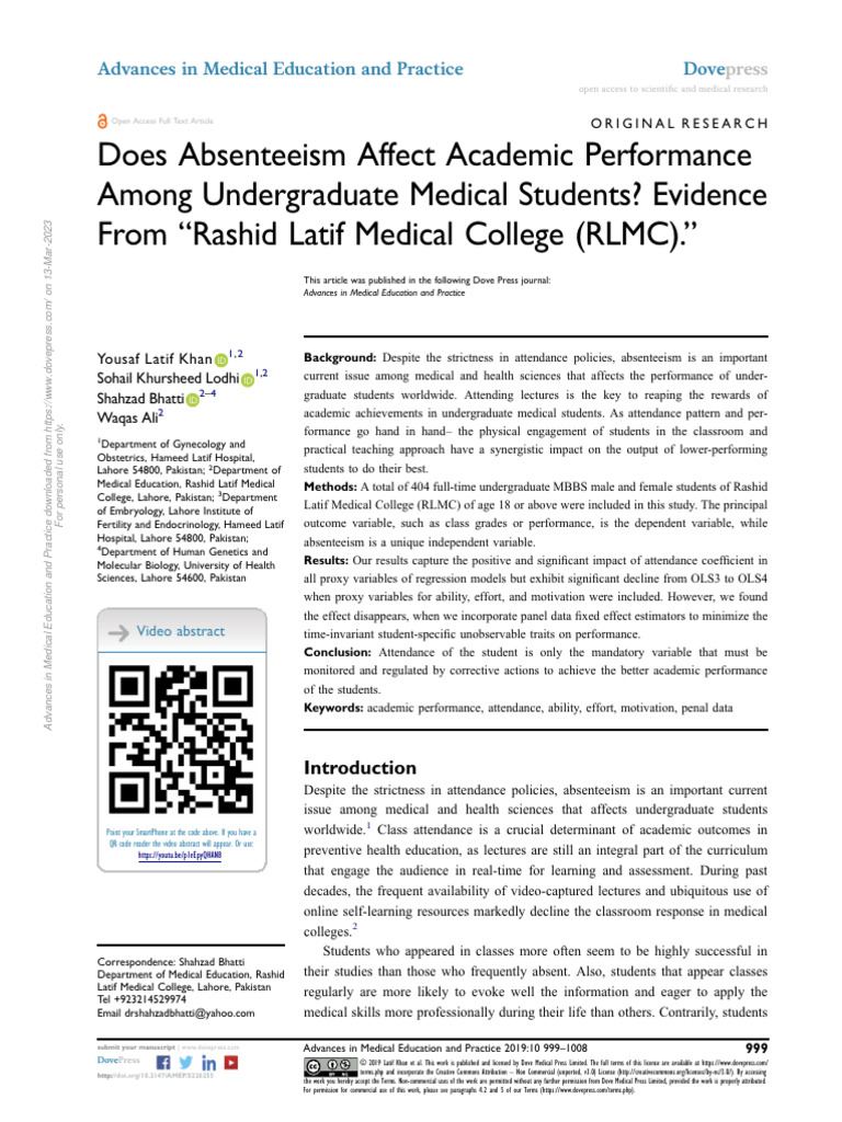 Amep 226255 Does Absenteeism Affect Academic Performance Among