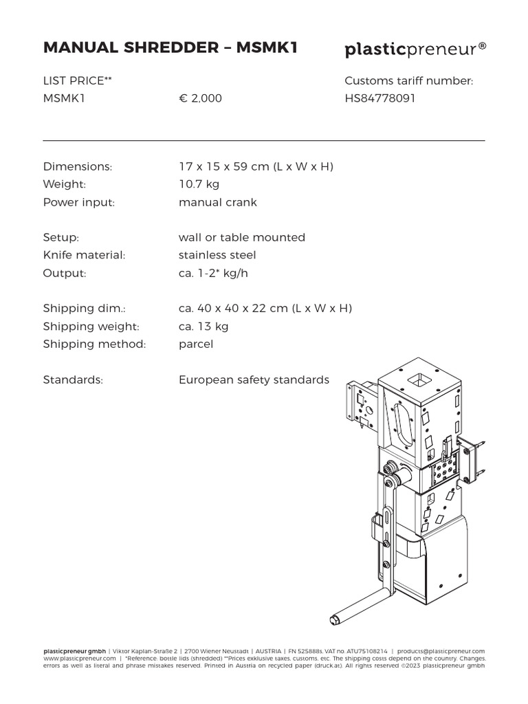 plasticpreneur®-Factsheet-Manual-Shredder-2023 | PDF