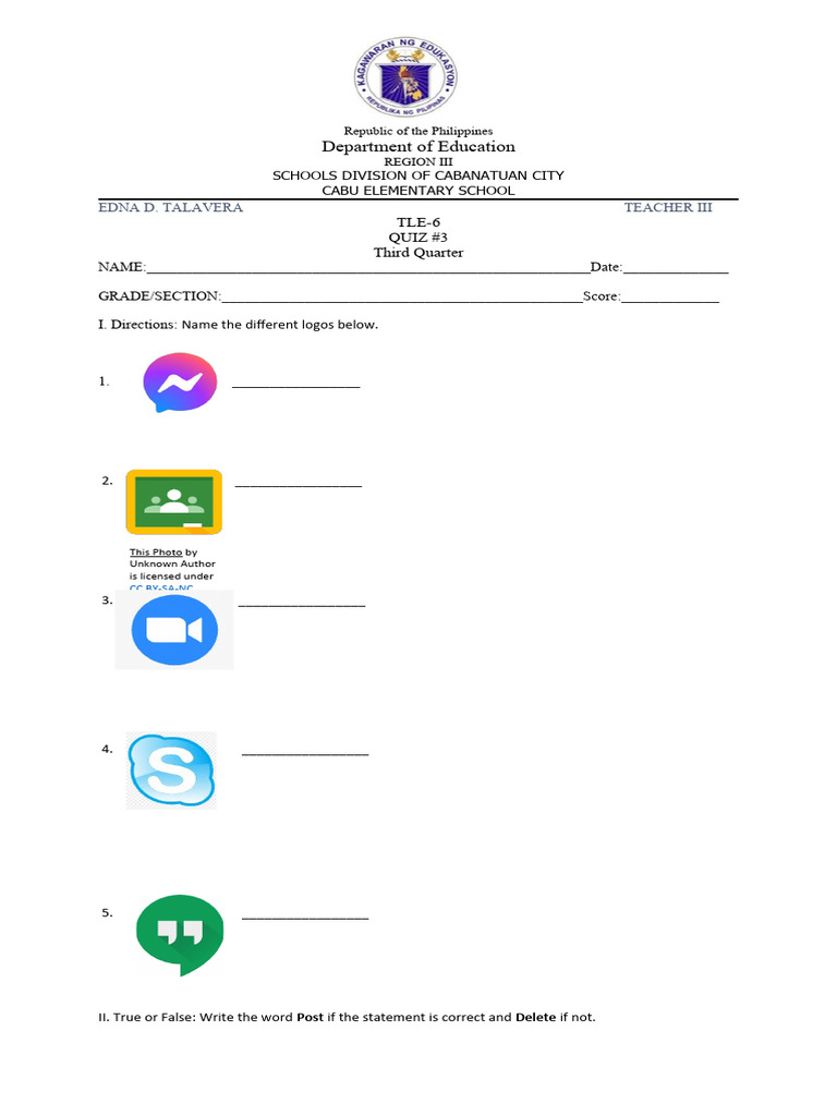 TLE - QUIZ - NO.3 - 3rd Quarter | PDF | Internet