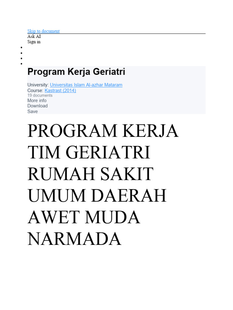 Program Kerja Tim Geriatri | PDF
