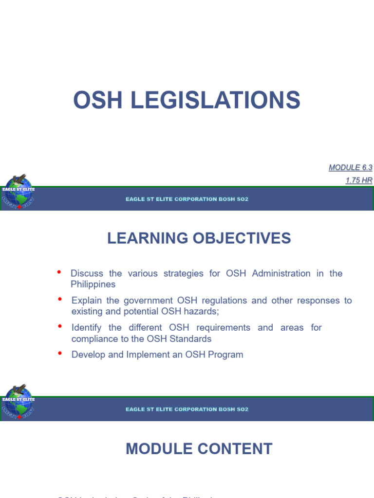 Module 6.3 OSH Legislations | PDF | Occupational Safety And Health | Safety Module 6.3 OSH Legislations | PDF | Occupational Safety And Health | Safety