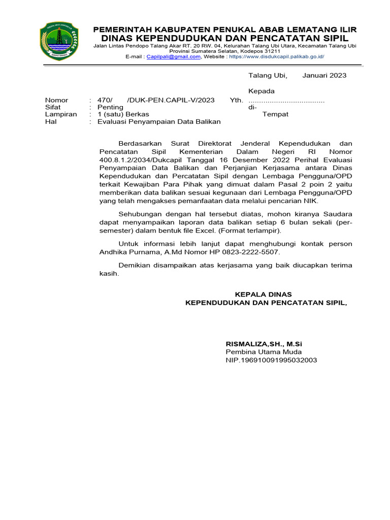 Surat Data Balikan Opd | PDF