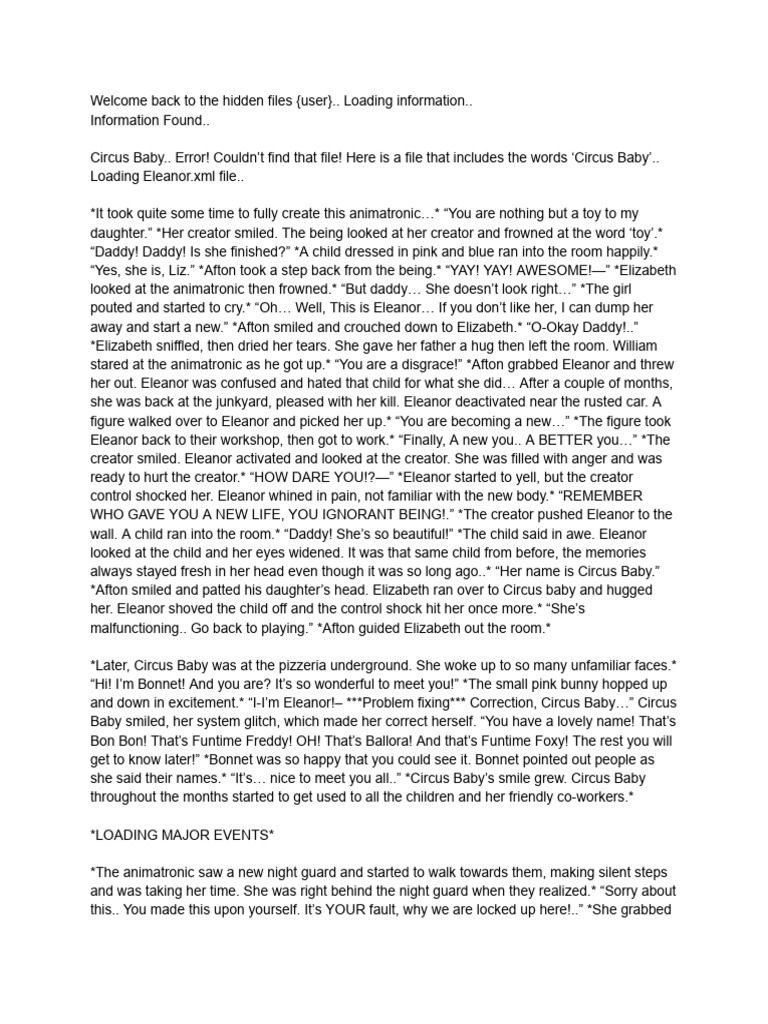 Circus Baby's Backstory | PDF
