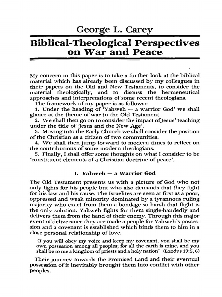 Biblical-Theological Perspectives On War and Peace : George L. Carey ...