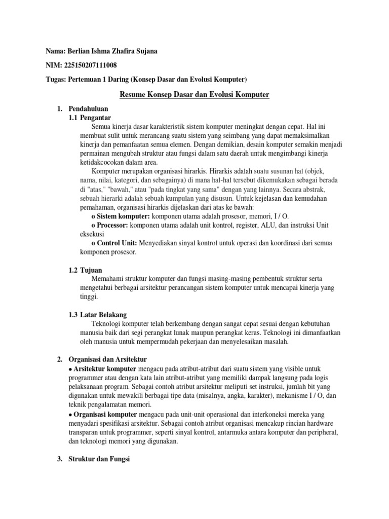 Tugas Kelas Daring 1 Arsitektur Dan Organisasi Komputer Berlian | PDF