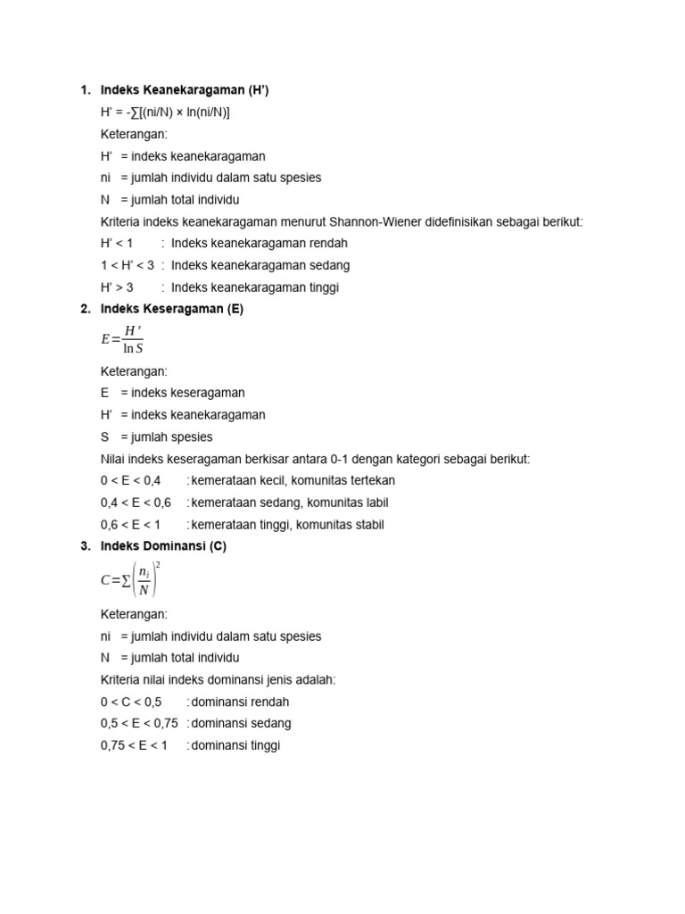 Indeks Keanekaragaman, Keseragaman, Dan Dominansi | PDF | Metode ...