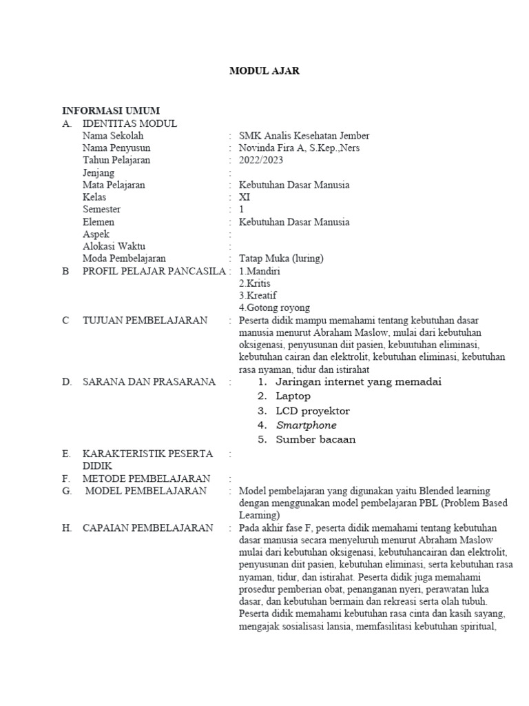 Format Modul Ajar | PDF