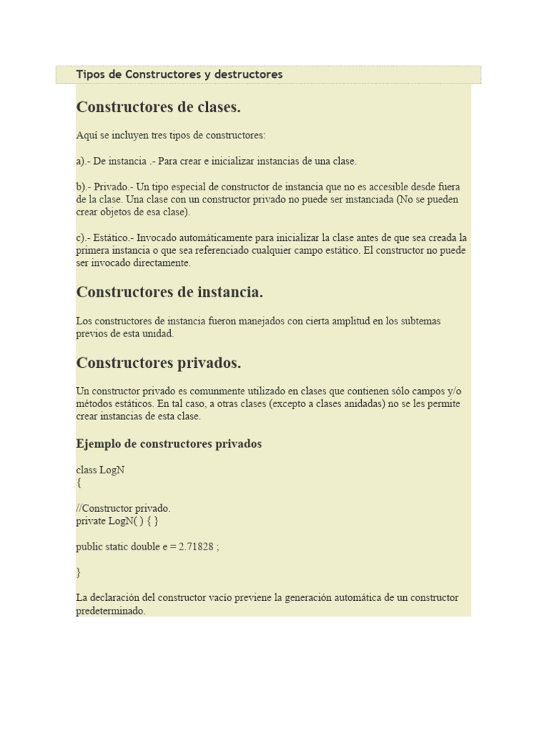 Tipos de Constructores y Destructores | PDF | Constructor (Programación Orientada a Objetos ...