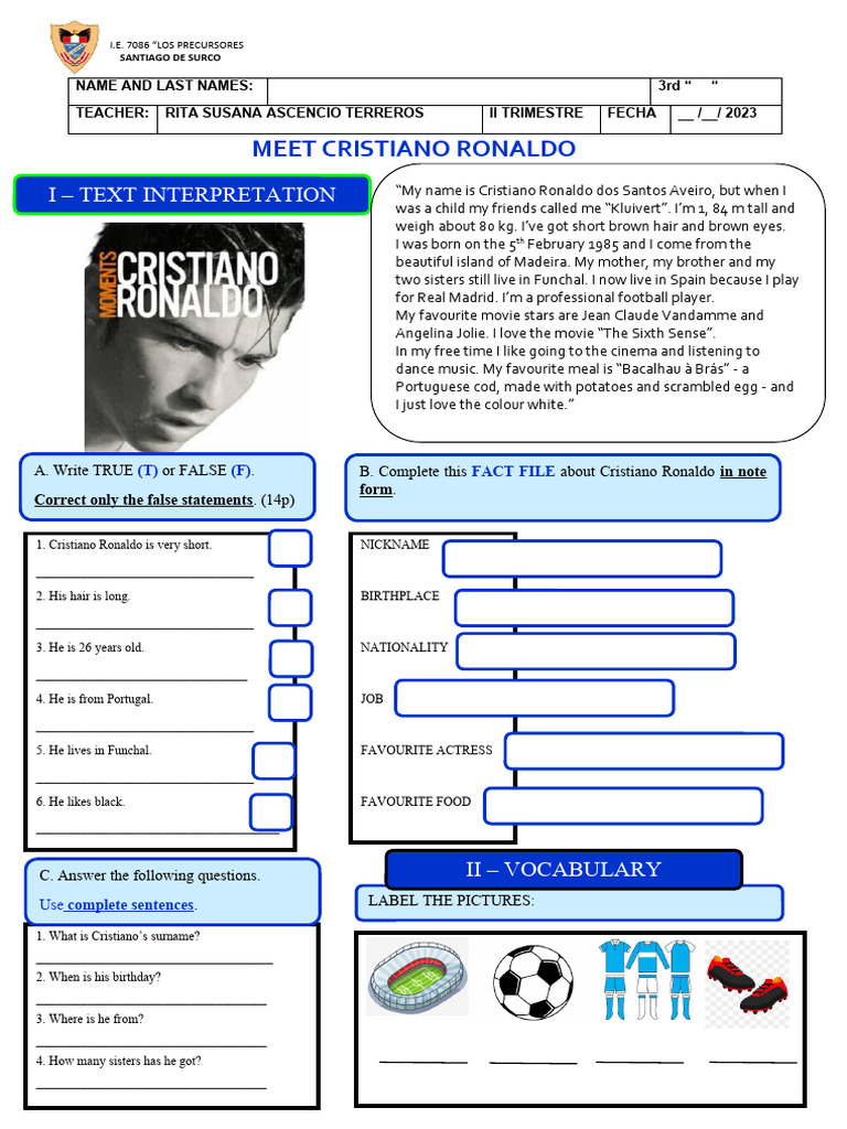 Cristiano Ronaldo Biography 3RD Grado2023 | PDF
