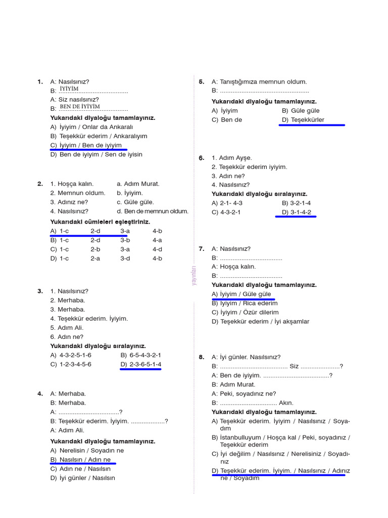 Türkçe Testler | PDF