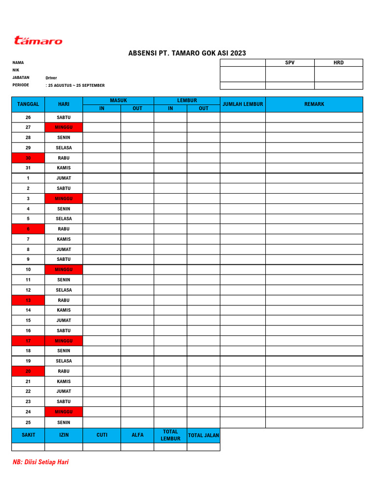 Format Absen Agustus September | PDF