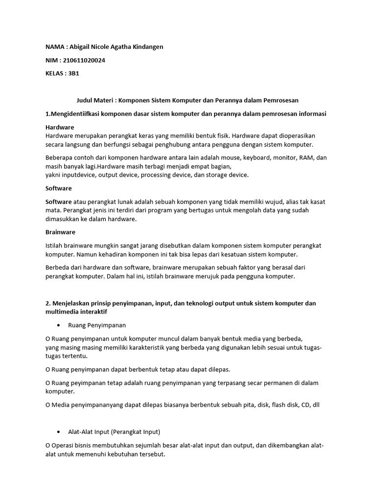 Abigail Nicole Agatha Kindangen - 210611020024 - Tugas SIM | PDF | Bisnis | Komputer