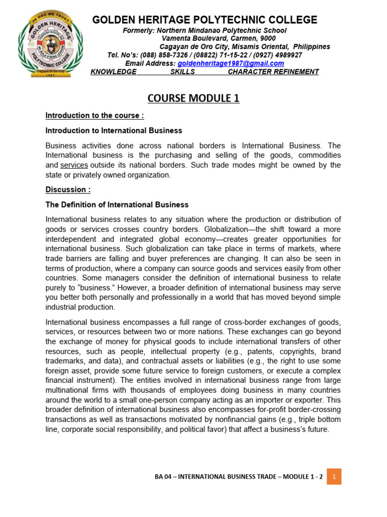International Business Trade Module 1 | PDF | Strategic Management ...