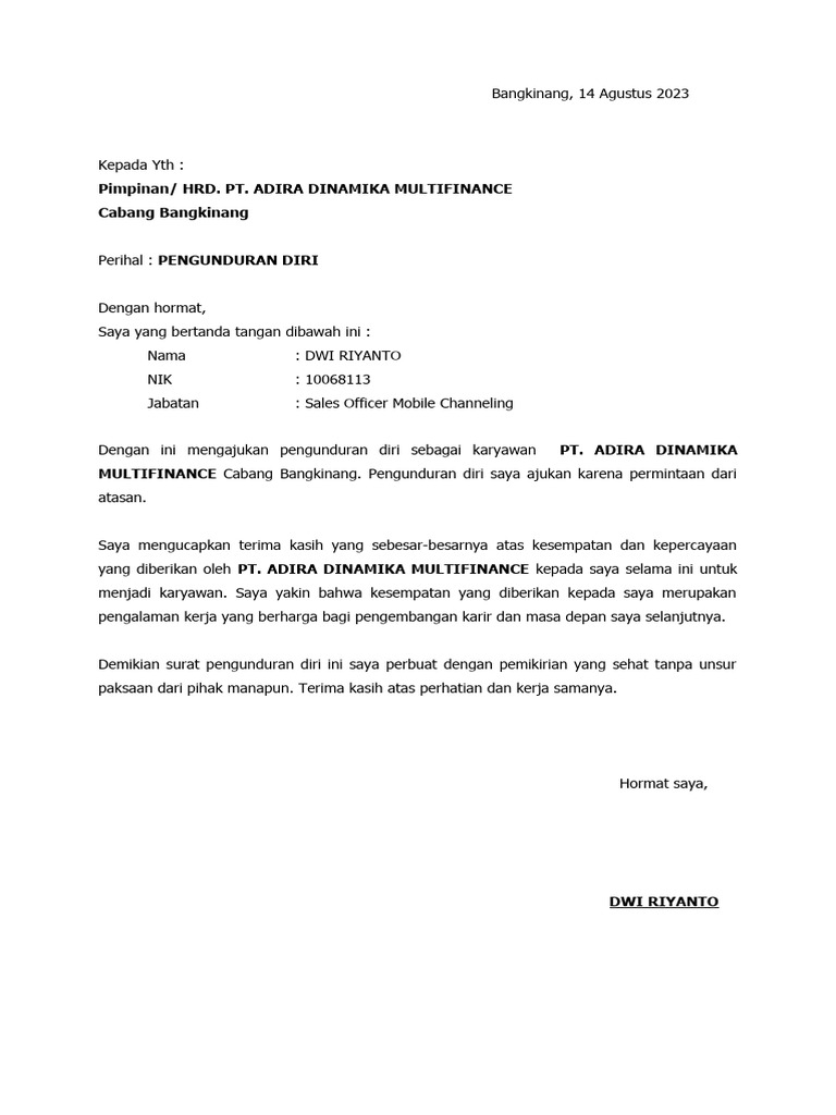 Pengunduran Diri Dwi Riyanto | PDF