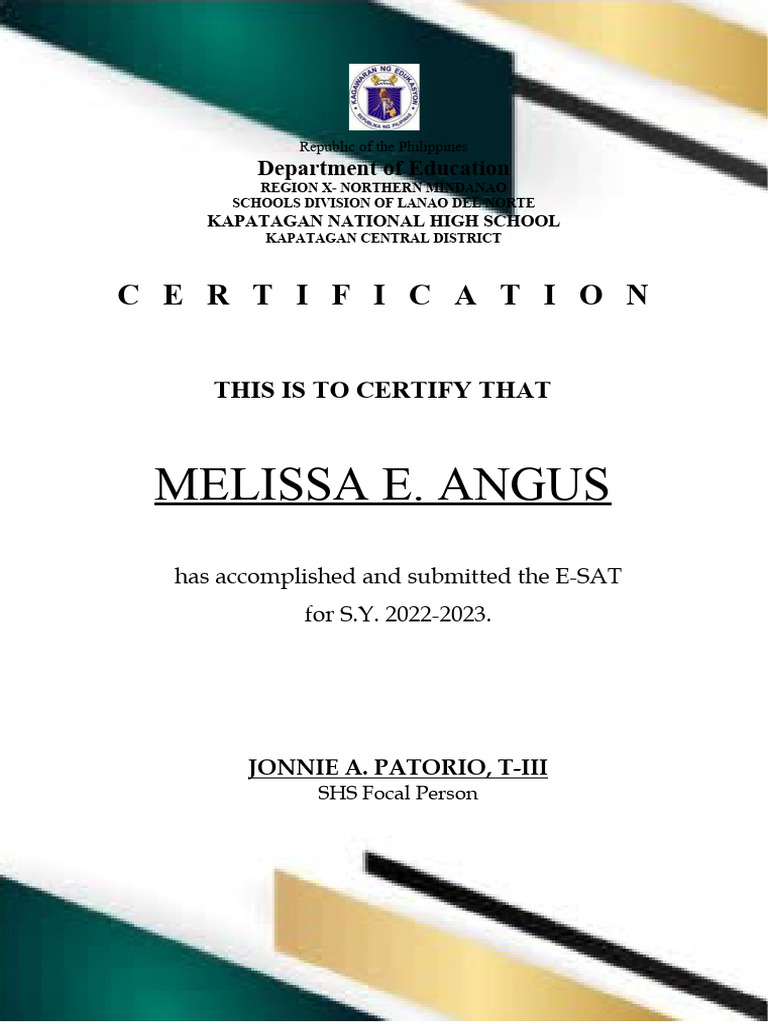 14 Certification From Focal Person | PDF