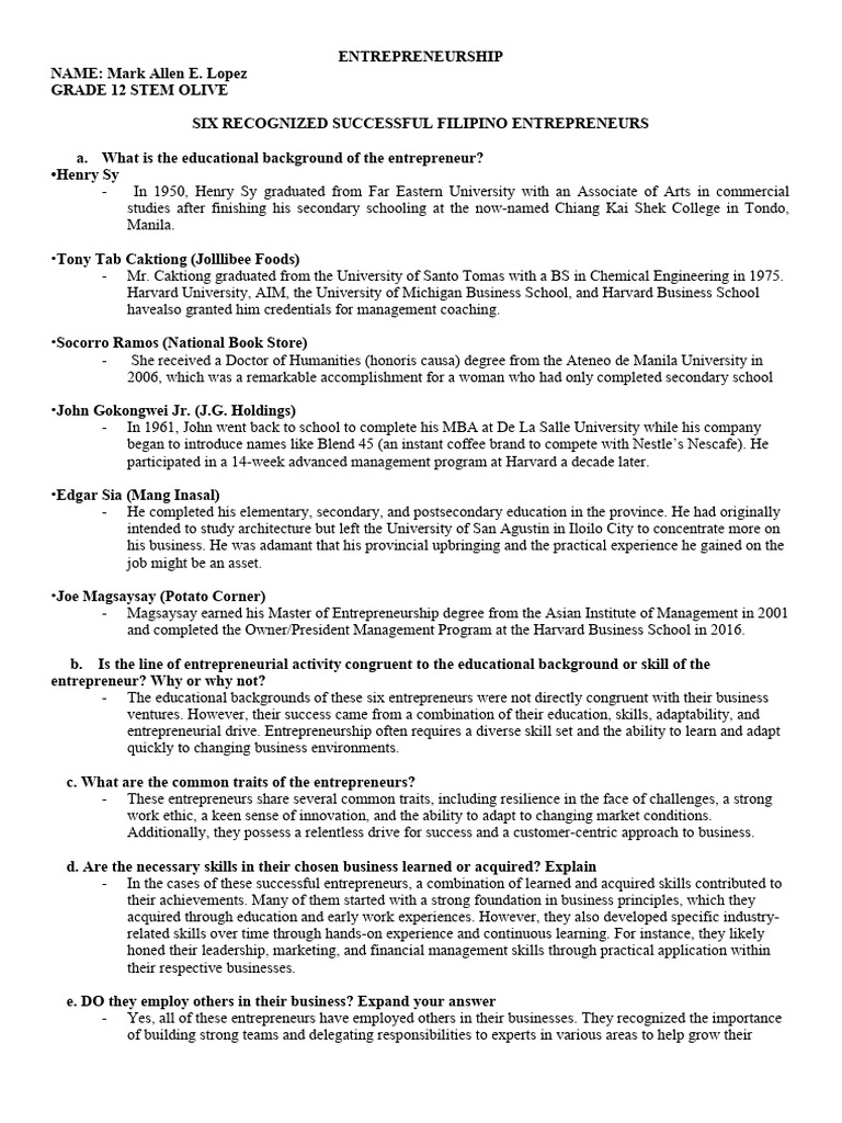 Allen Entrep | PDF | Entrepreneurship | Business