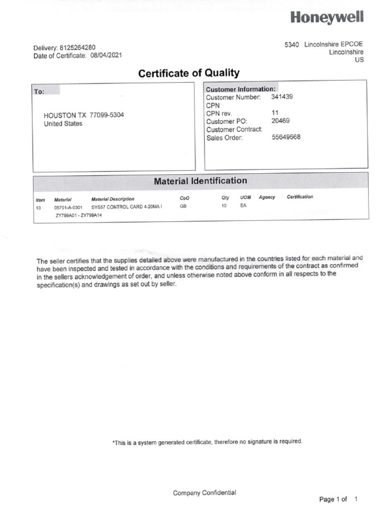 Honeywell CQ | PDF