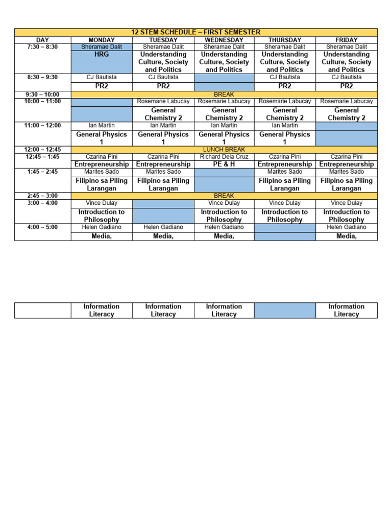 12 Stem Schedule | PDF