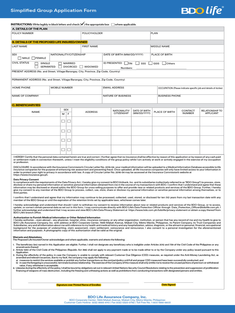 Simplified Group Application Form | PDF | Insurance | Justice