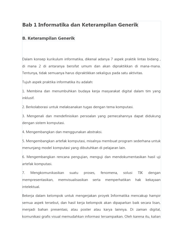 Bab 1 Informatika Dan Keterampilan Generik | PDF