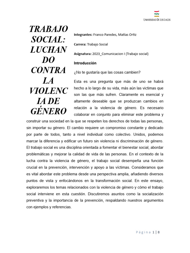 Trabajo Social Luchando Violencia Género | PDF | La violencia contra ...