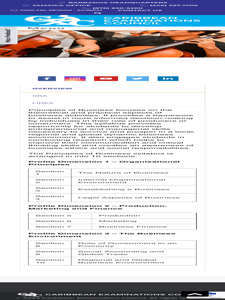 Csec POB Syllabus | PDF | Business Economics | Business