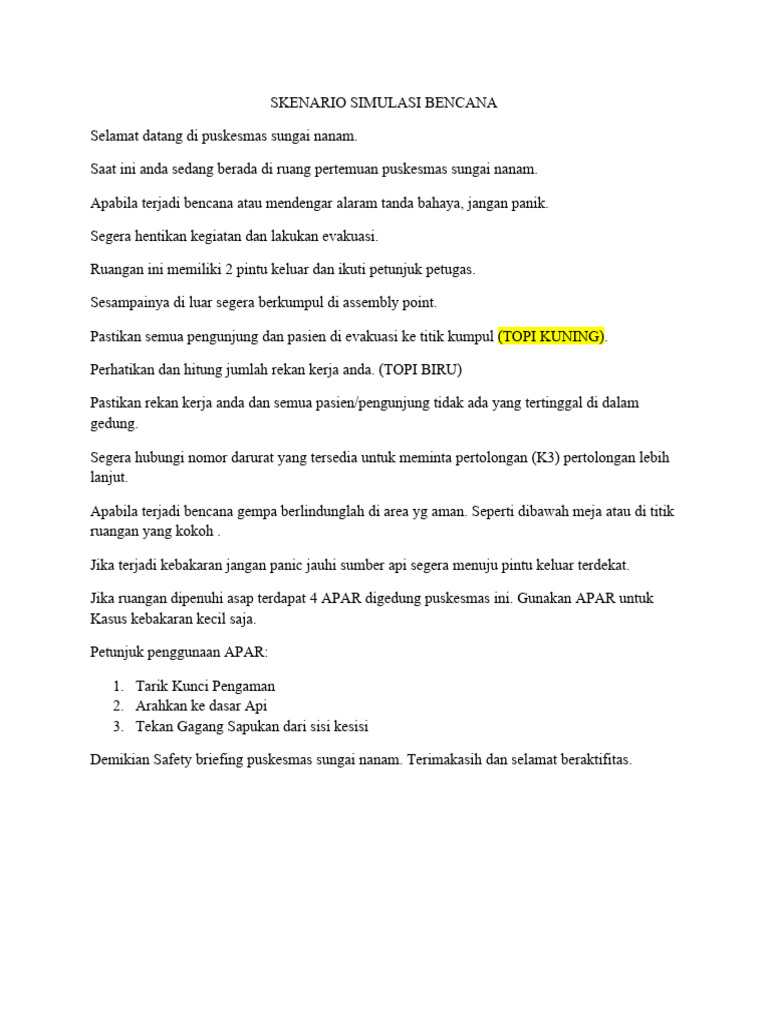 Skenario Simulasi Bencana | PDF