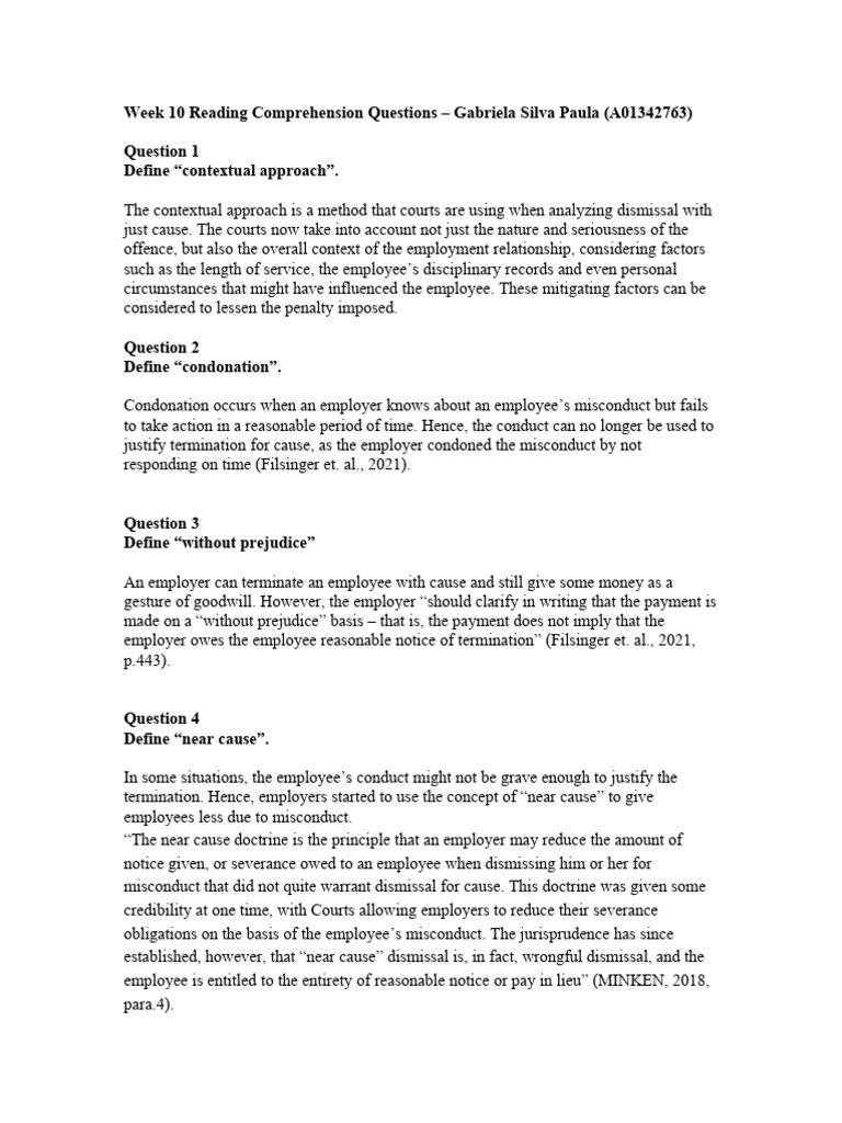 Week 10 Reading Comprehension Questions | PDF | Employment | Criminal Law