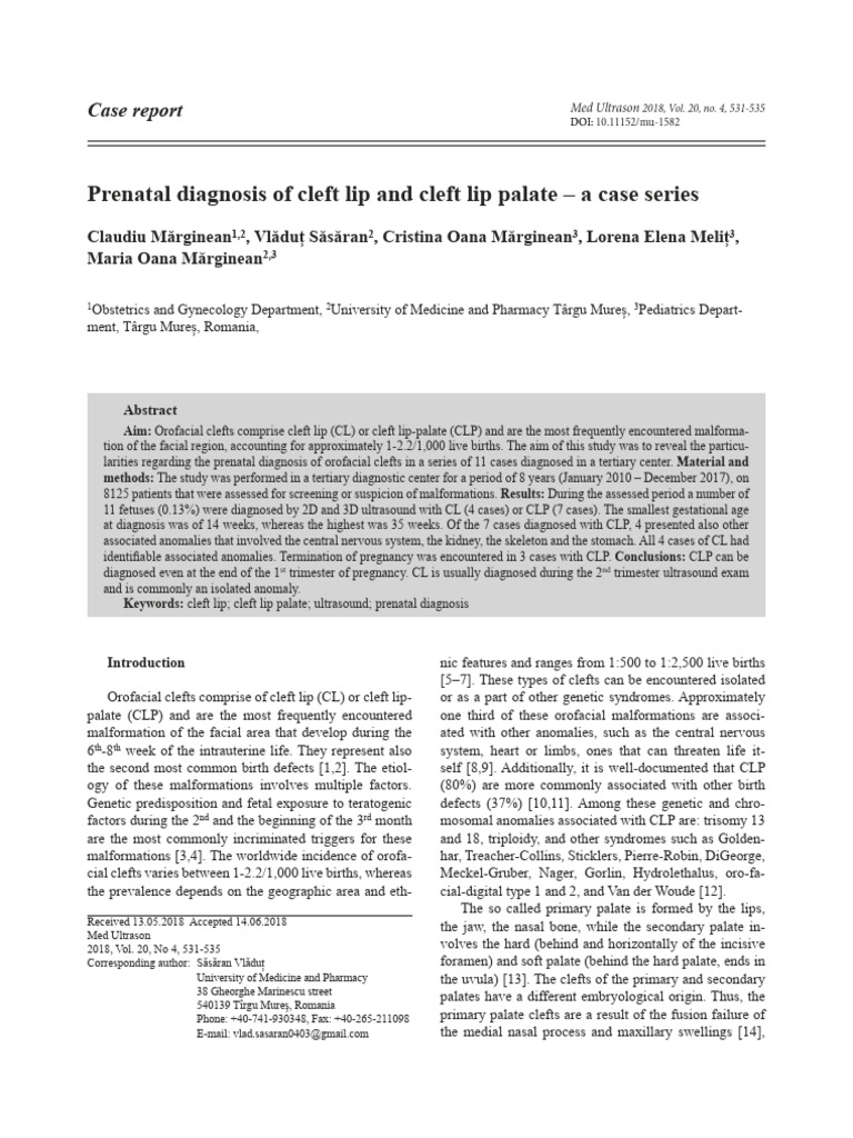Prenatal Diagnosis of Cleft Lip and Cleft Lip Palate Case Report | Download Free PDF | Prenatal ...
