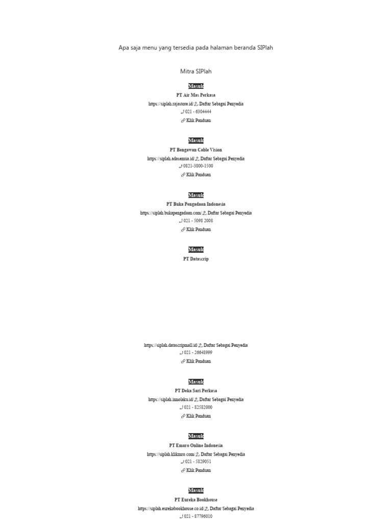 Menu Utama dan Panduan SIPlah | PDF