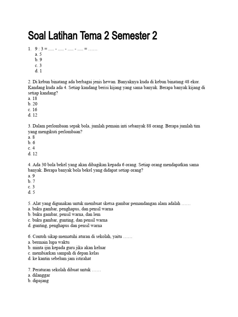 Soal Latihan Tema 2 Semester 2 Pdf