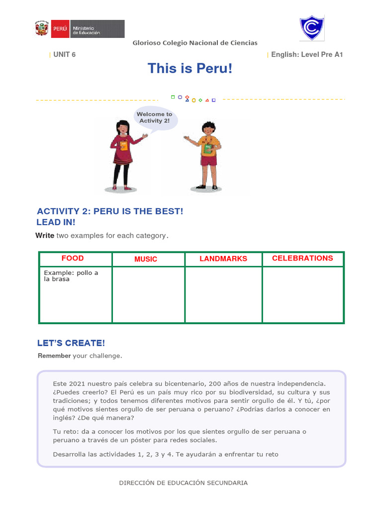 Peru Bicentennial Pride Activity | PDF | Grammar | Syntax