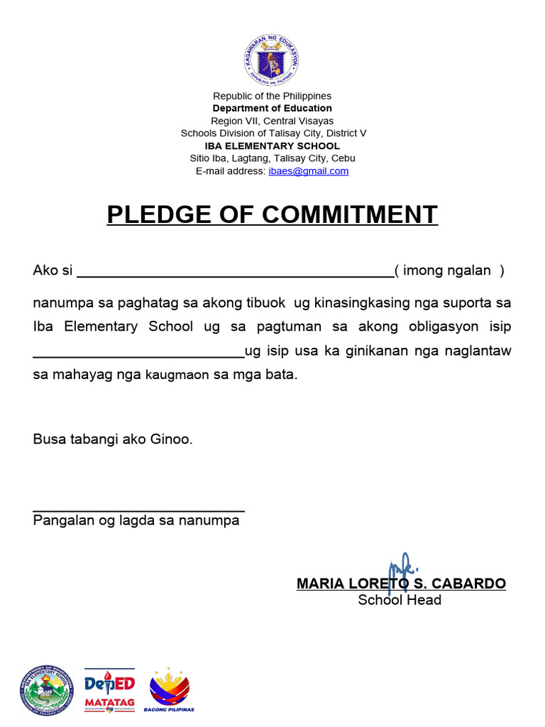Pledge Commitment Oath Discipline Agreement | PDF