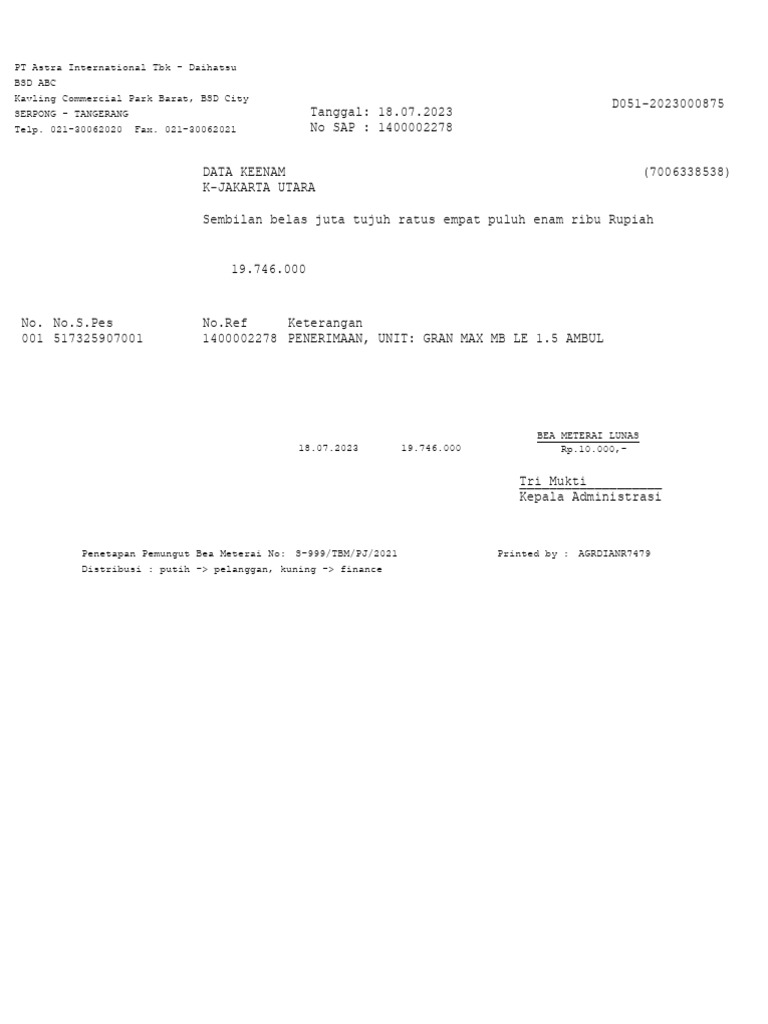 Kuitansi Test Object Adm It | PDF