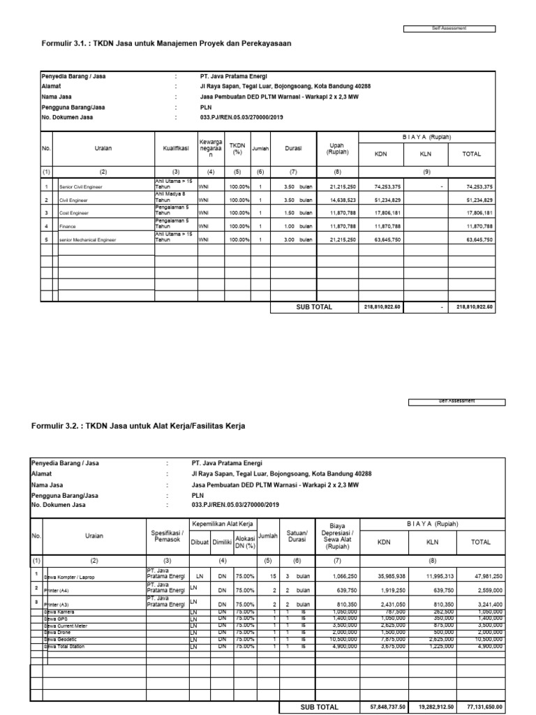 Contoh TKDN Pengadaan Jasa | PDF