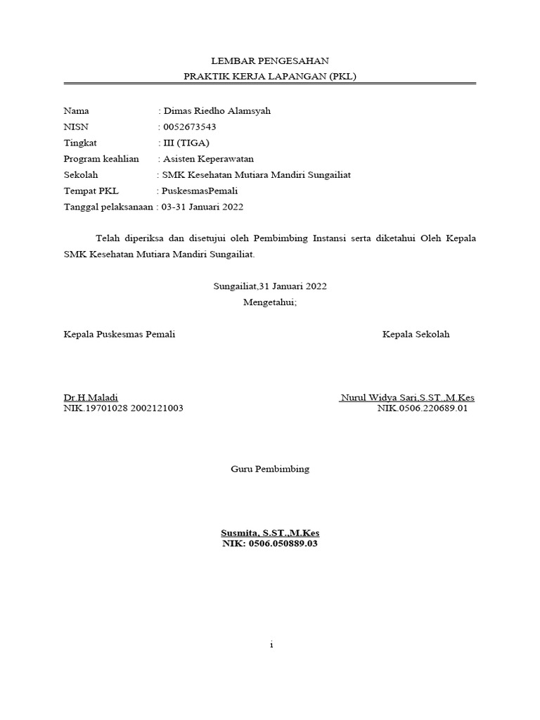 Lembar Pengesahan Dimas 1 | PDF