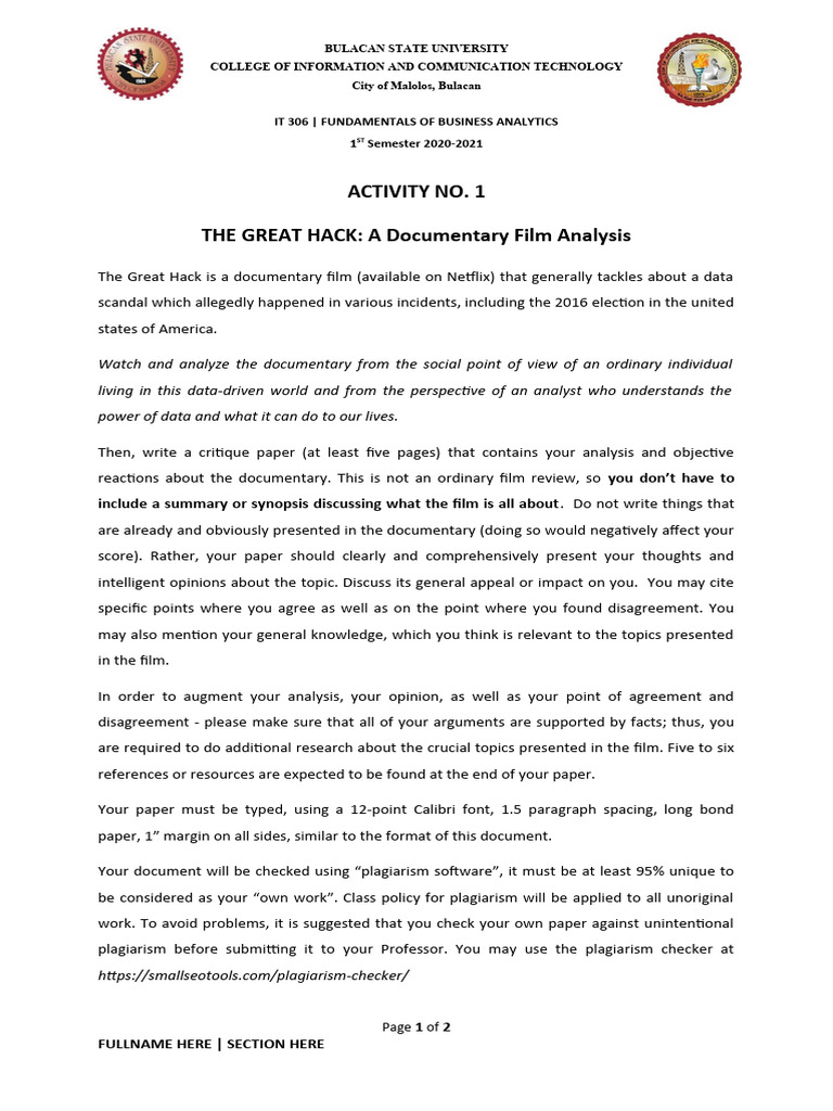 Analyzing "The Great Hack" Documentary | PDF | Plagiarism | Information