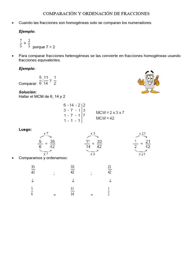Comparación y Ordenación de Fracciones | PDF