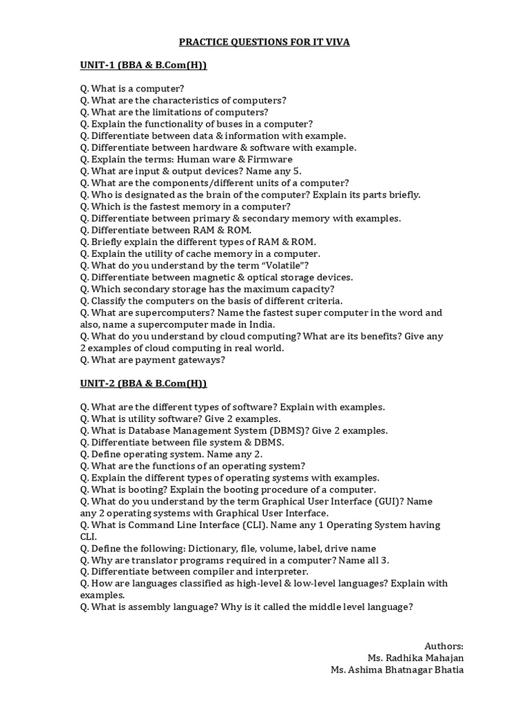 It Viva Questions | PDF | Computer Data Storage | Microsoft Excel
