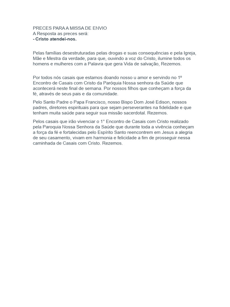 Preces para A Missa de Envio | PDF | Bem-estar