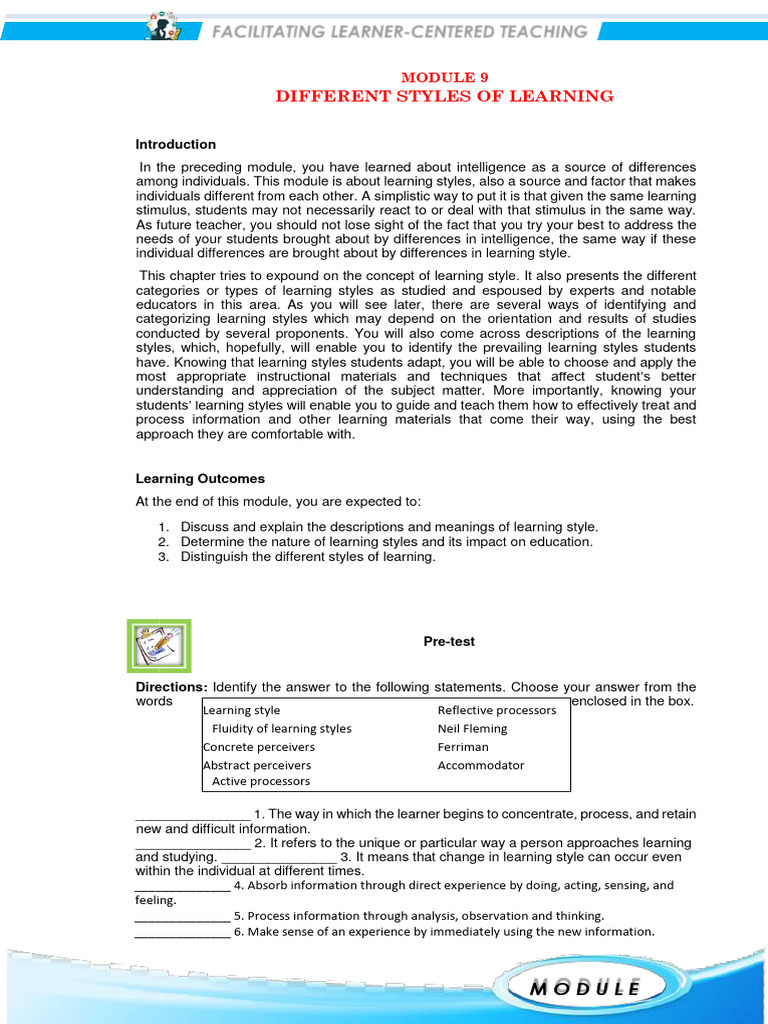 FLCT Module 9 | PDF | Learning Styles | Learning